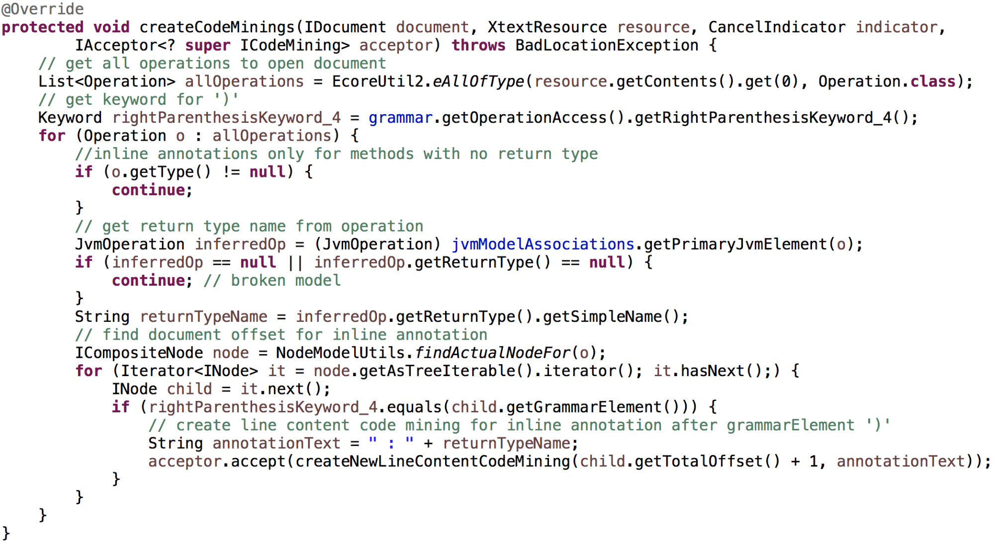 Code Mining Support in Xtext