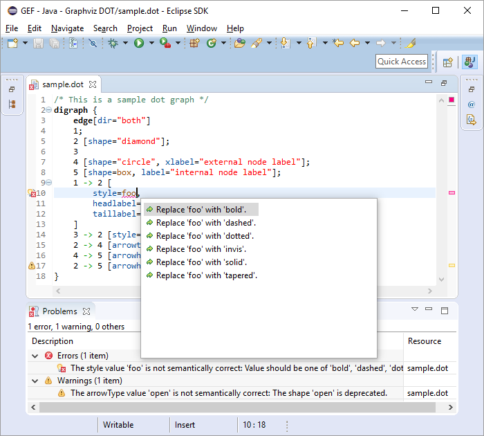 Editing Graphviz *.dot files with the GEF DOT Editor
